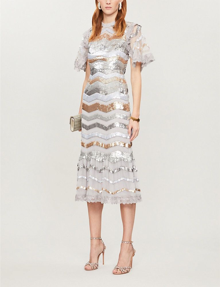 Needle And Thread Alaska Striped Sequin And Tulle Midi Dress Needle