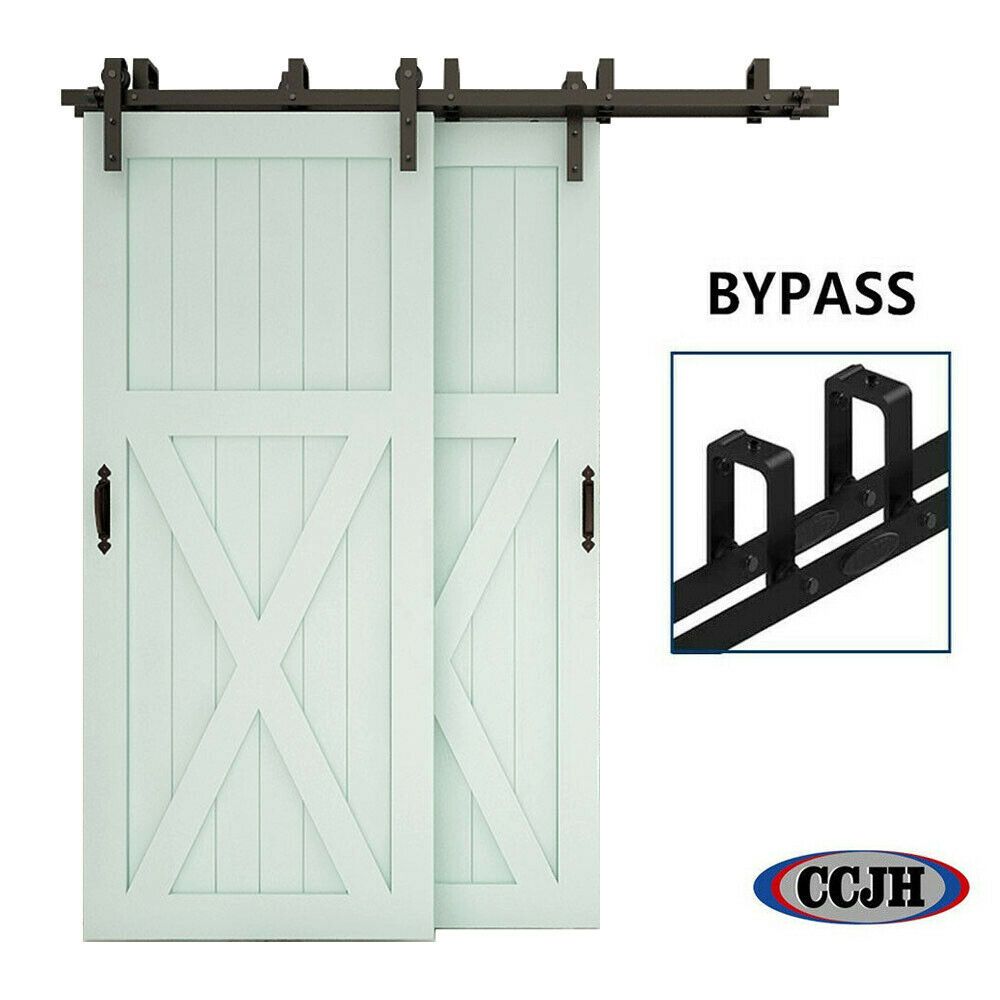 4 20ft Sliding Barn Wood Door Hardware Track Kit J Shape Hanger Bypass 2 Doors Ebay Door