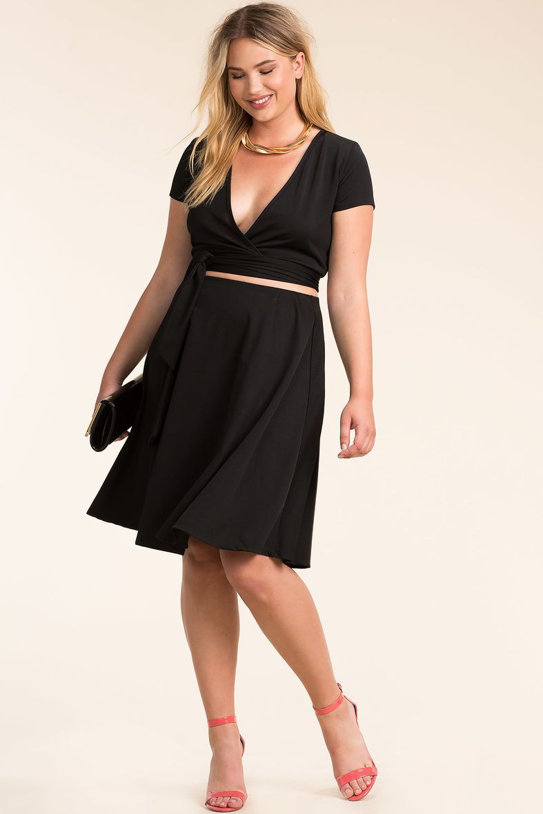 Womens Plus Size Matching Sets Two Piece Wrap Around Midi Skirt Set