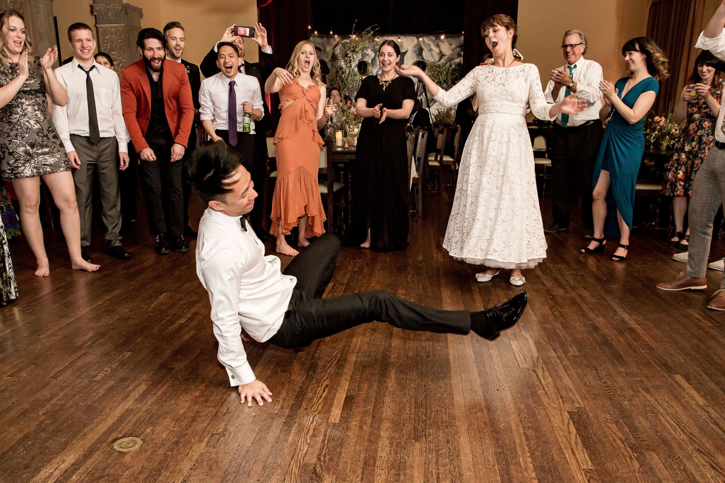 Groom Breakdancing At His Romantic Ethereal And Whimsical Ebell Of Los Angeles Black Tie Wedding