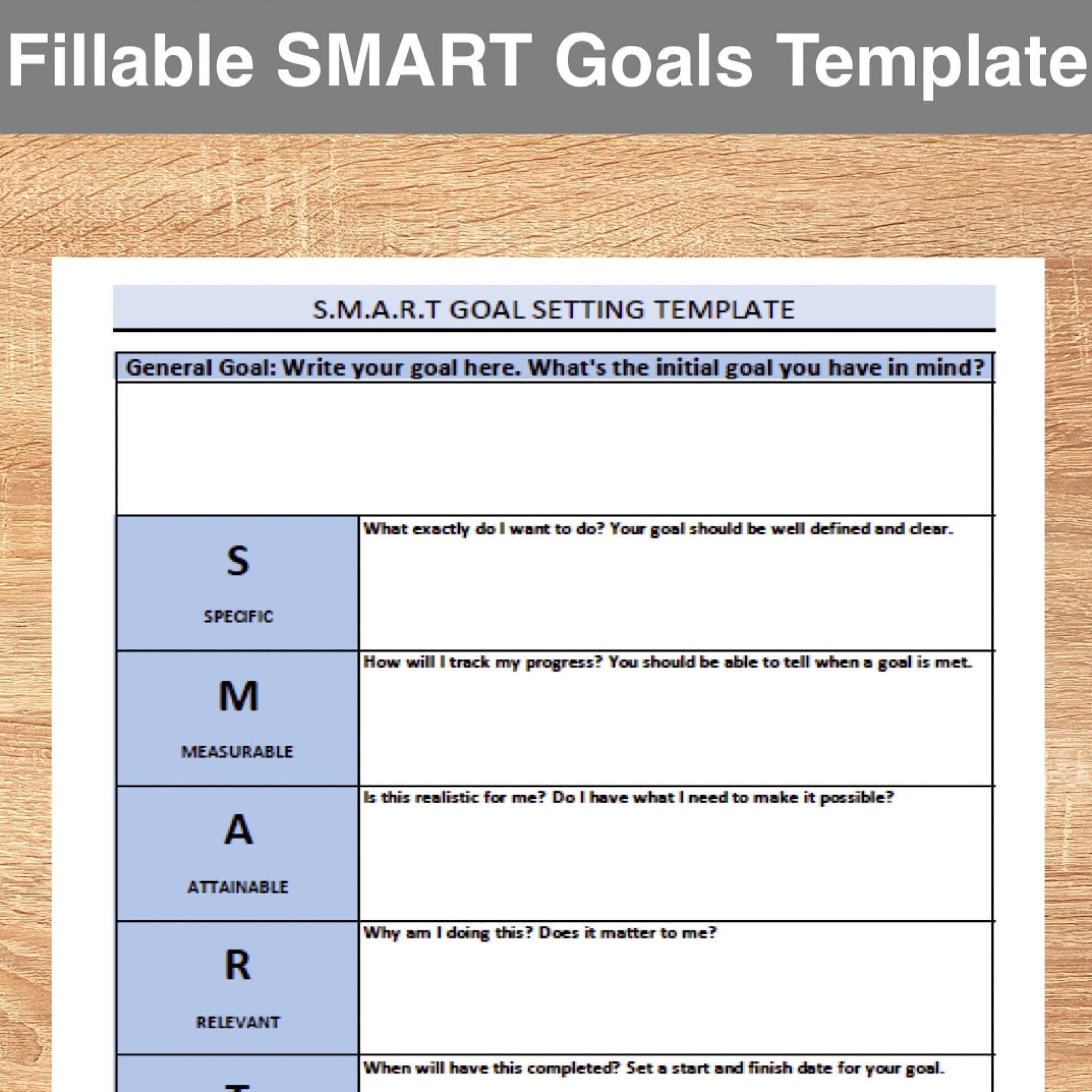Printable SMART Goals Template, Fillable PDF Goal Setting Printable ... Printable SMART Goals Template, Fillable PDF Goal Setting Printable ...