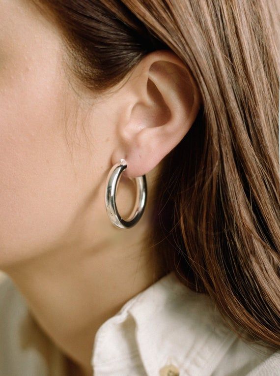 Chunky Hoops Silver Hoop Earrings Thick Hoops Chunky Silver Etsy Silver Hoop Earrings Small