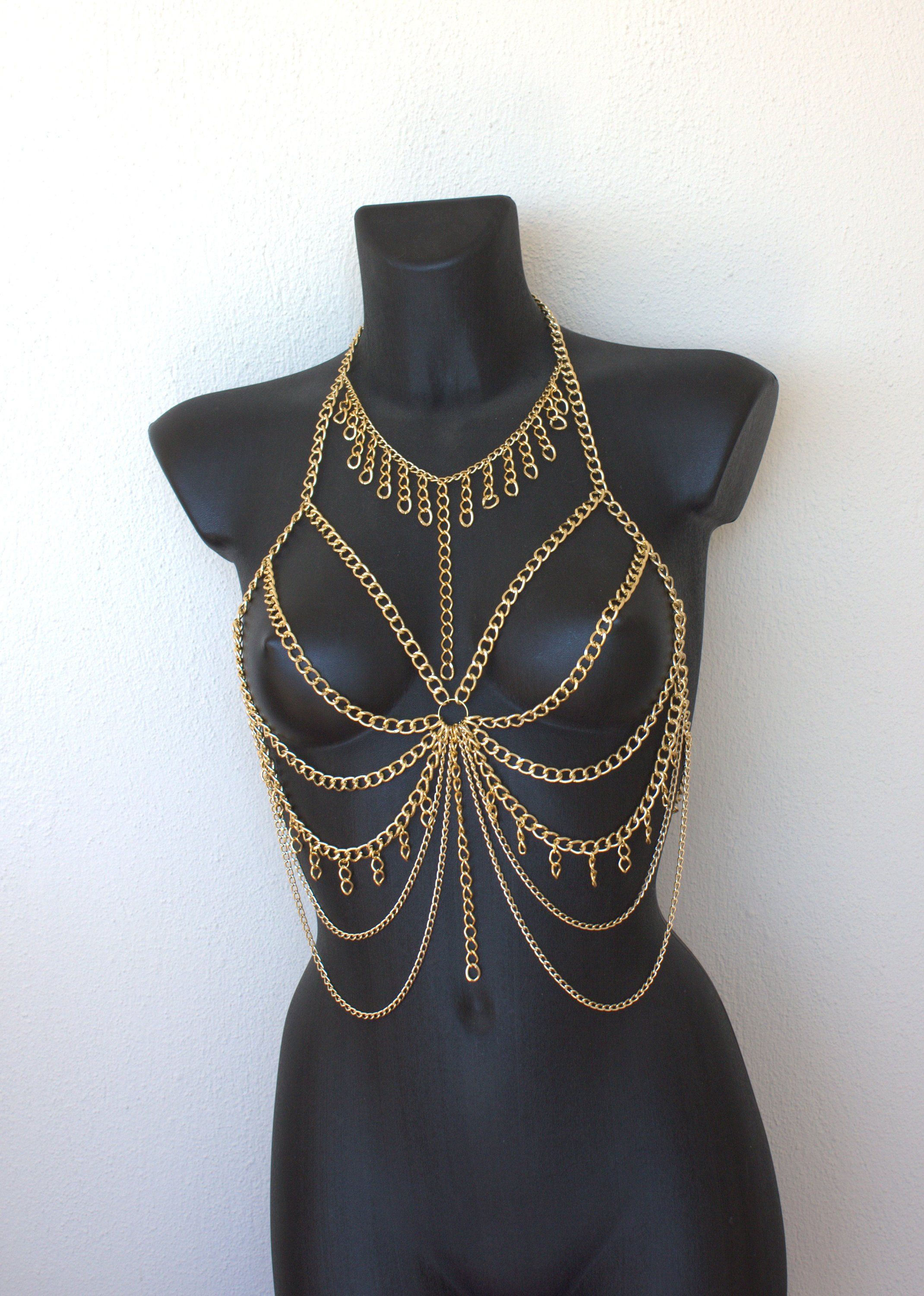 Gold Bra Chain Festival Bra Rave Outfit Chain Bralette Etsy In 2020