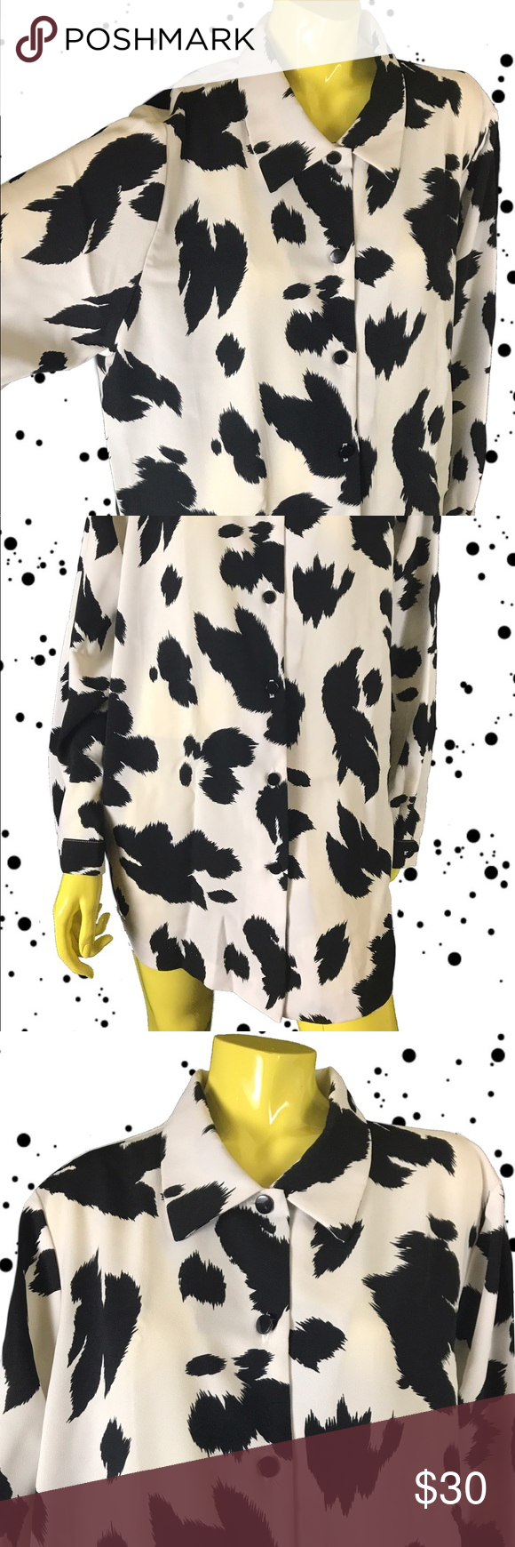 Vintage 90s Cow Print Blouse Delta Burke Signature