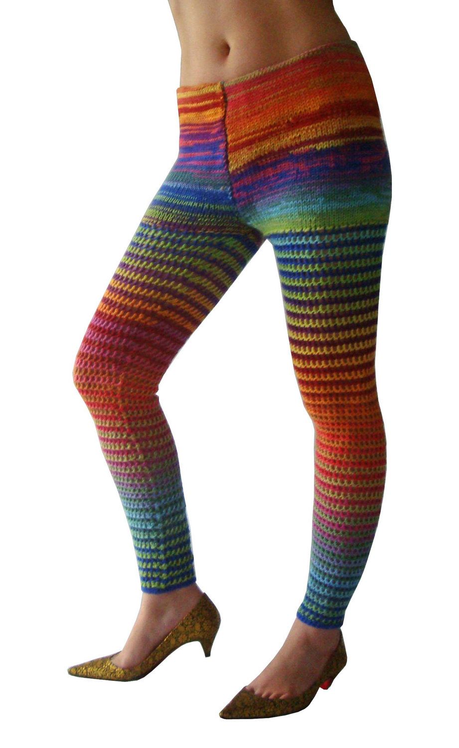 Rainbow Bright Wool Crochet Leggings Size Small Size 4 6 Etsy