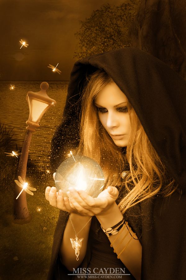 Attractive Witch With Glowing Ball Of Faery Fire There Is An Entire