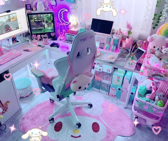 Games Room Inspiration Room Inspo Pink And Purple Room Hello Kitty House Gaming Room Setup