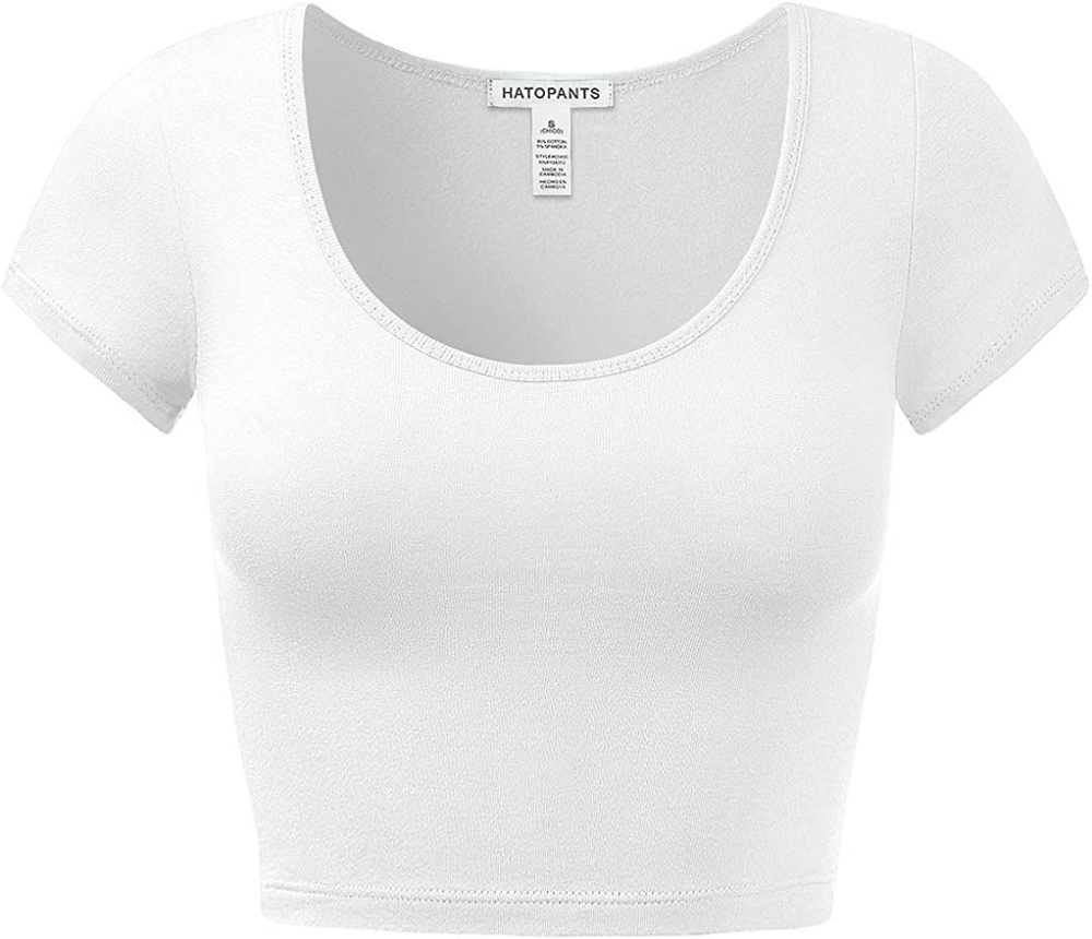 Womens Cotton Basic Scoop Neck Crop Top Short Sleeve Tops Crop Tops Blancos Tops Cortos