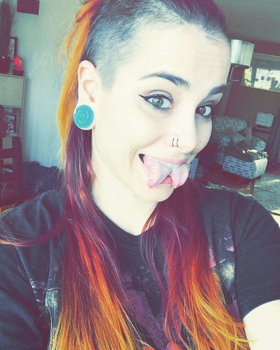 My Weekends Consist Of Taking Dumbass Selfies And Beer 🍻 Girlswithbodymods Splittongue