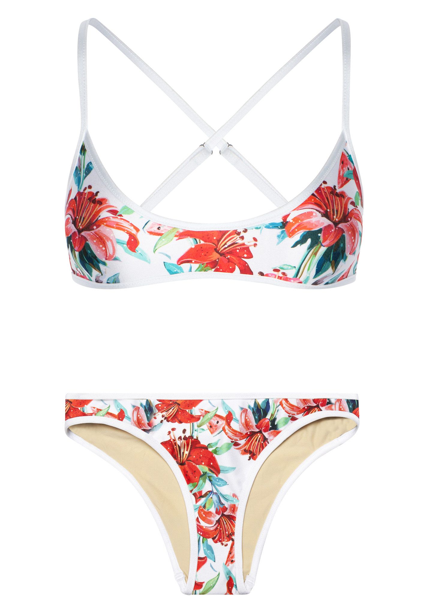 We Are Handsome Luau Cross Back Bikini Bikinis High Neck Bikinis Swimwear