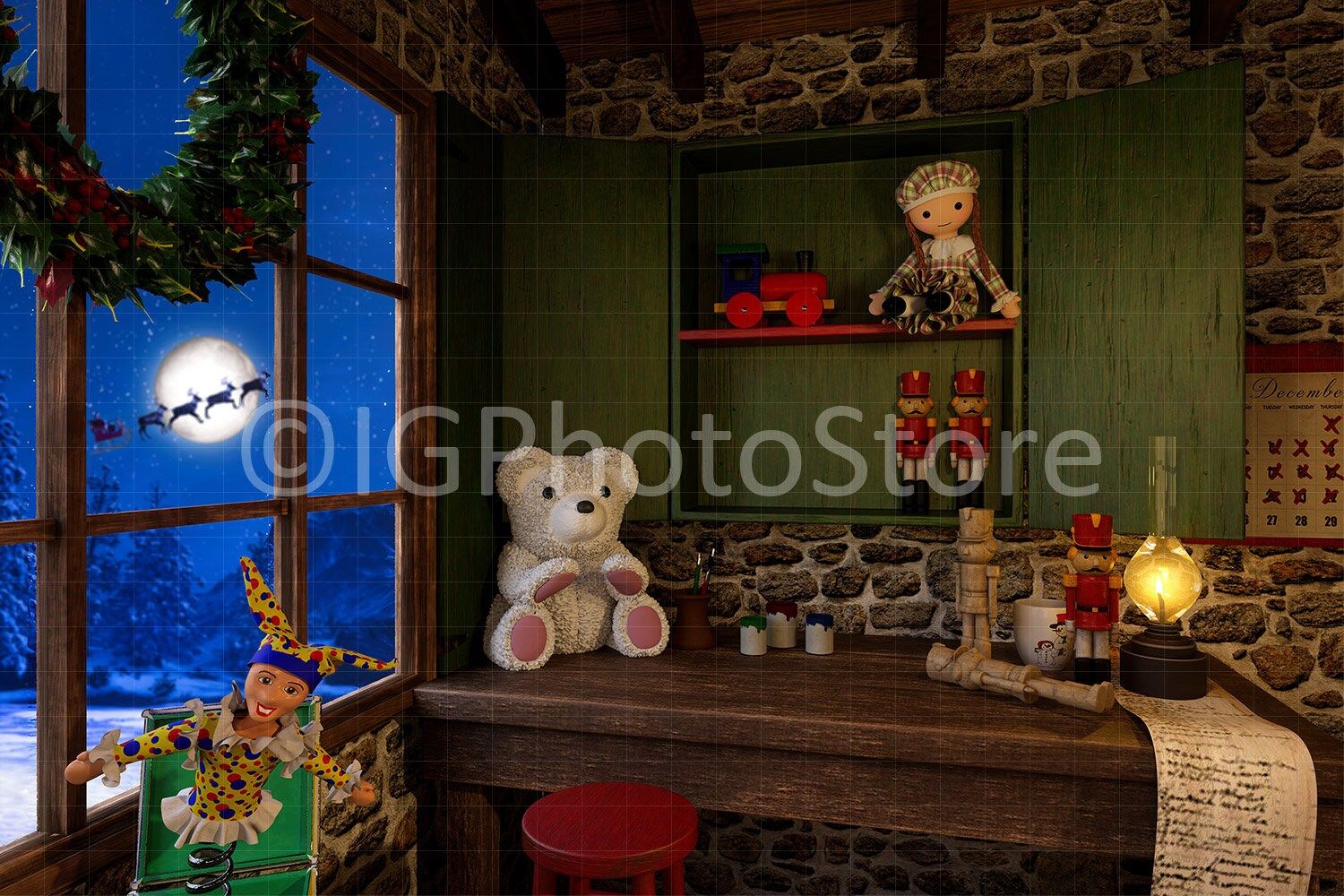 Santa Claus Toy Workshop Christmas Digital Backdrop Xmas Etsy Uk Toy Workshop Santa Claus