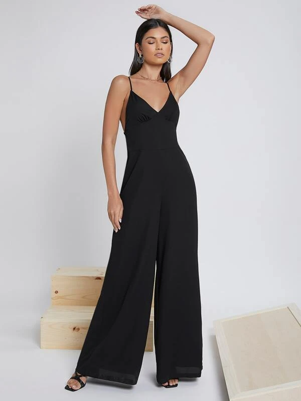 Shein Crisscross Backless Wide Leg Cami Jumpsuit Cami Jumpsuit