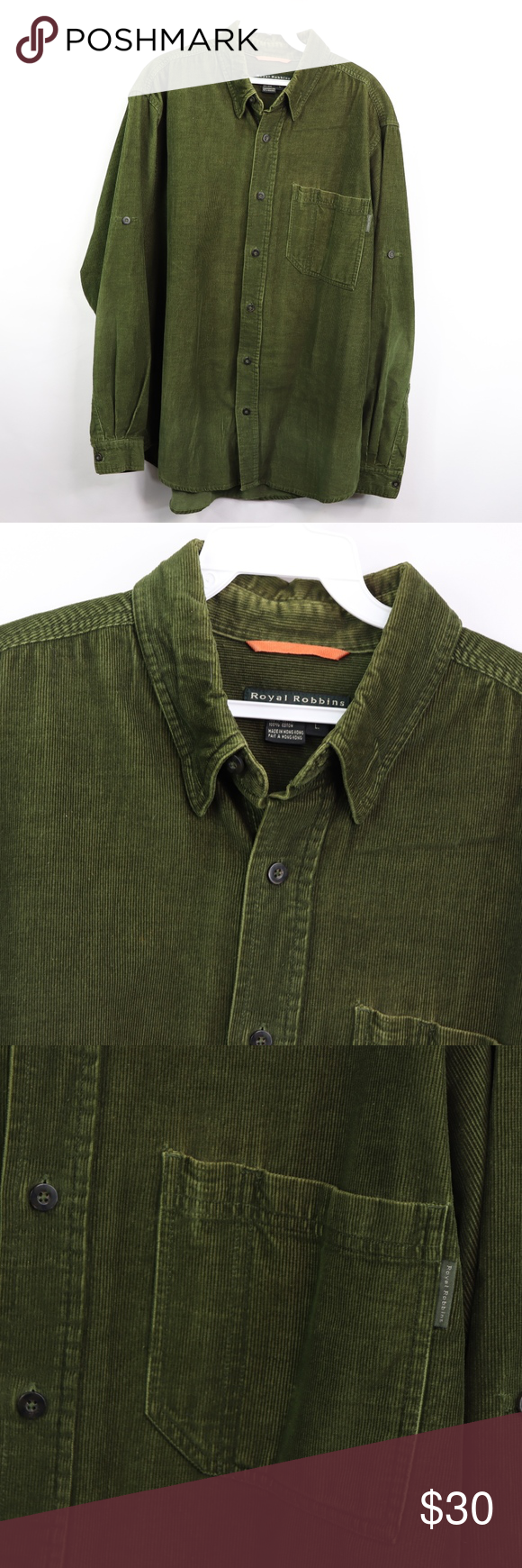 Royal Robbins Mens Large Button Corduroy Shirt Shirts Royal Robbins