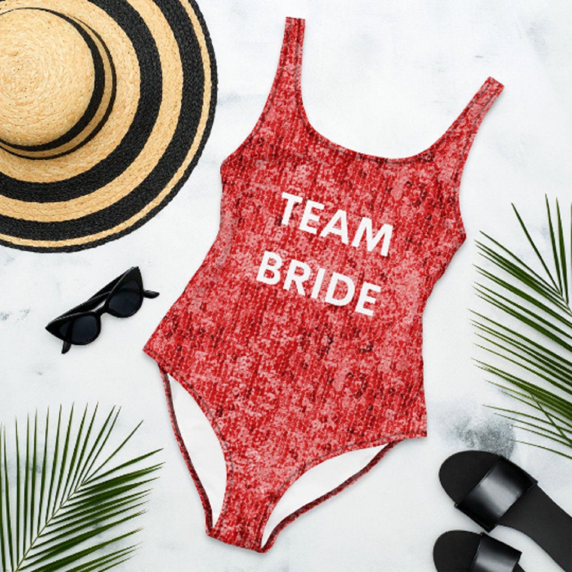 Customized Team Bride Swimsuit Custom Text One Piece Etsy In 2021
