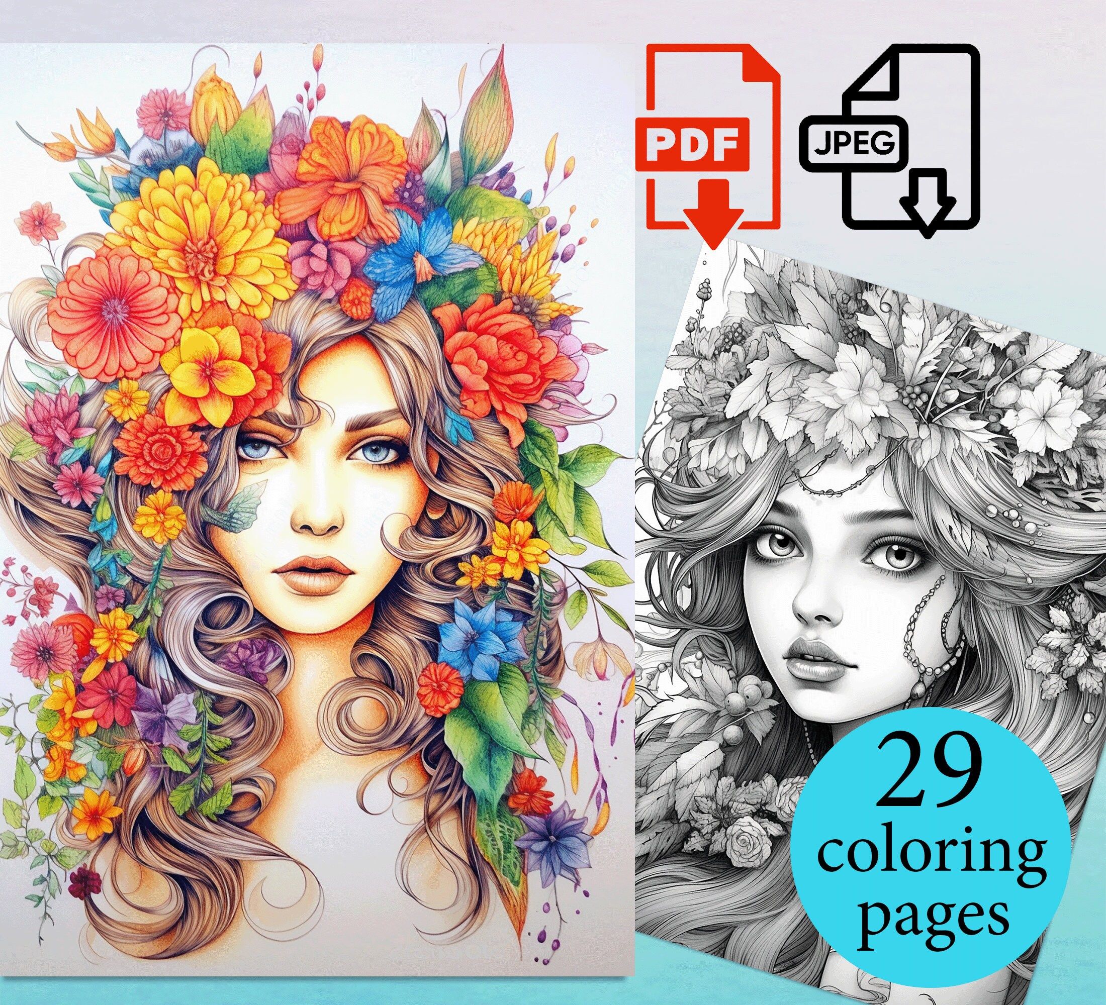 Flower Girl Coloring Book Beautiful Women Portrait Sheets Coloriage