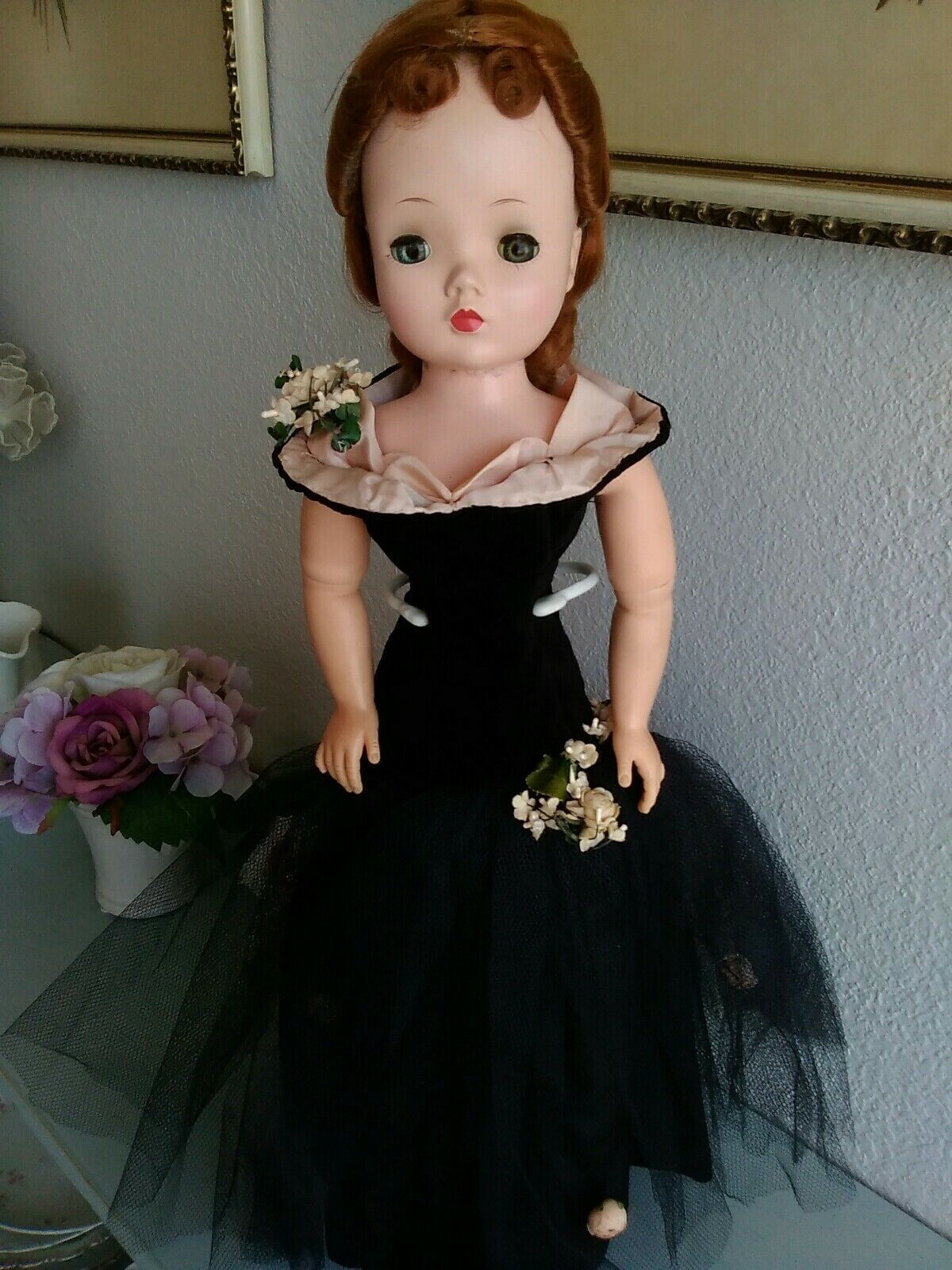 Vintage Madame Alexander Cissy Doll 1950s Red Hair Black Mermaid Gown