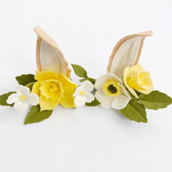 Bunny Ear Headband Felt Flower Bunny Ears Rabbit Ears Hair Etsy