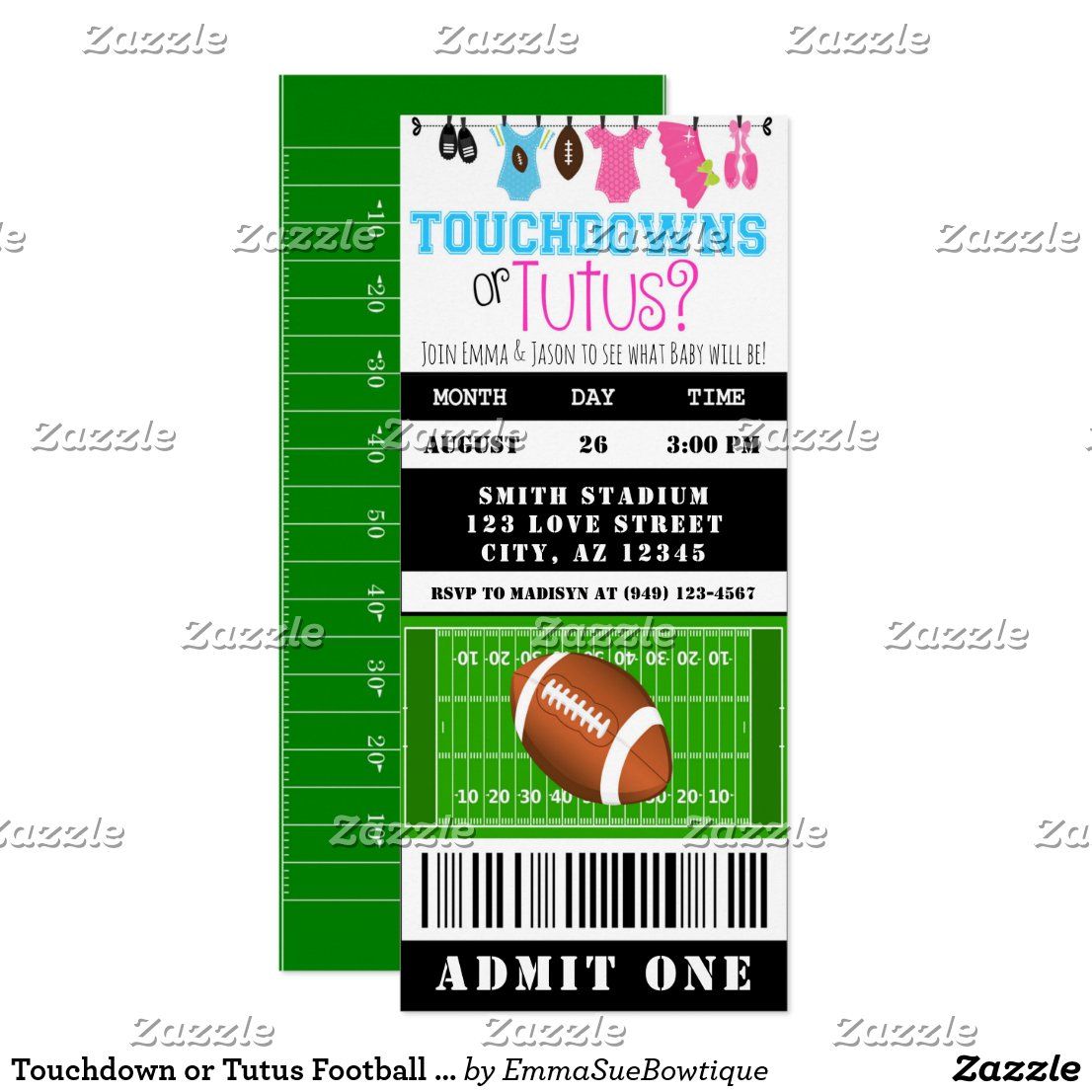 Touchdown or Tutus Football Ticket Gender Reveal Invitation | Zazzle ... Touchdown or Tutus Football Ticket Gender Reveal Invitation | Zazzle ...