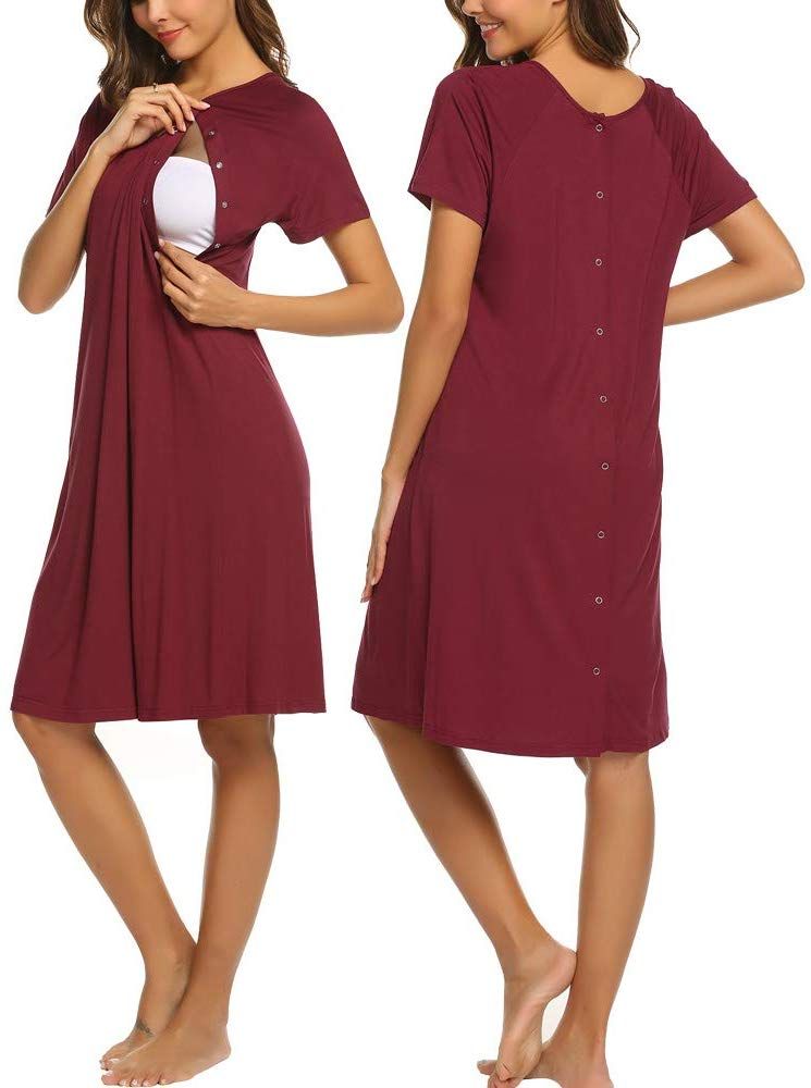 Ekouaer Womens Nursingdeliverylaborhospital Nightdress Short Sleeve Maternity Nightgown With