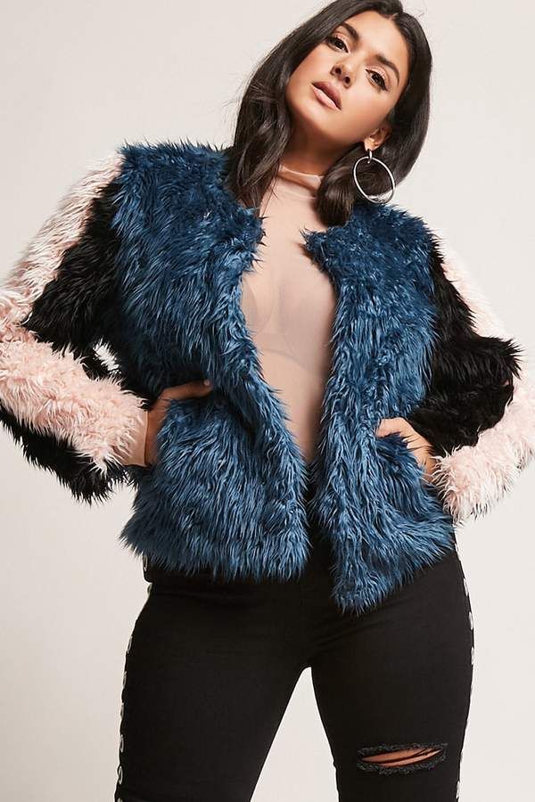 Forever 21 Plus Size Shaci Faux Fur Colorblock Jacket Ad Plus Size