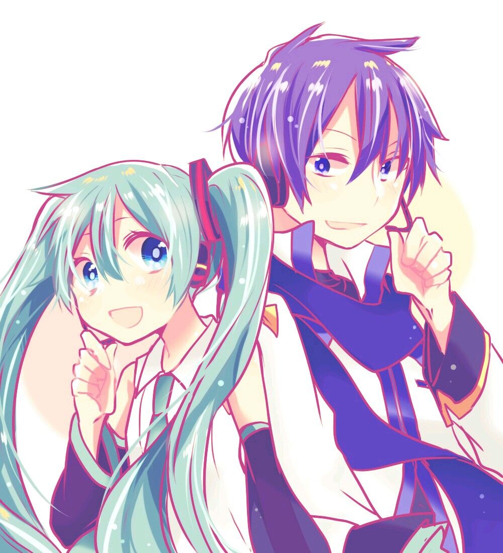 Hatsune Miku Vocaloid Kaito Shion Cantar Microfono Bufandas Coletas Love Couple Kaimiku Kawaii