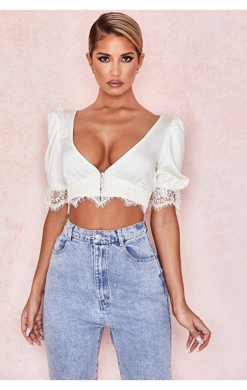 Clothing Tops Leona Ivory Satin And Lace Blouse In 2020 Lace