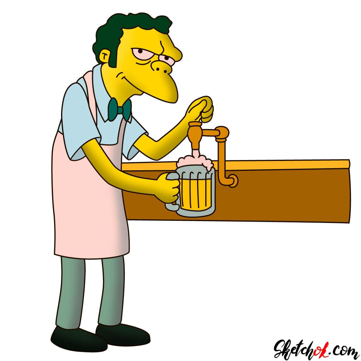 How To Draw Moe With Beer In His Bar The Simpsons Step By Step Drawing Tutorials The
