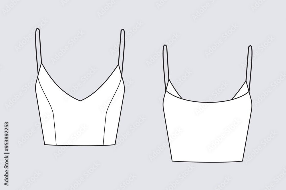 Female Tank Top Vector Template Isolated On A Grey Background Front And Back View Outline