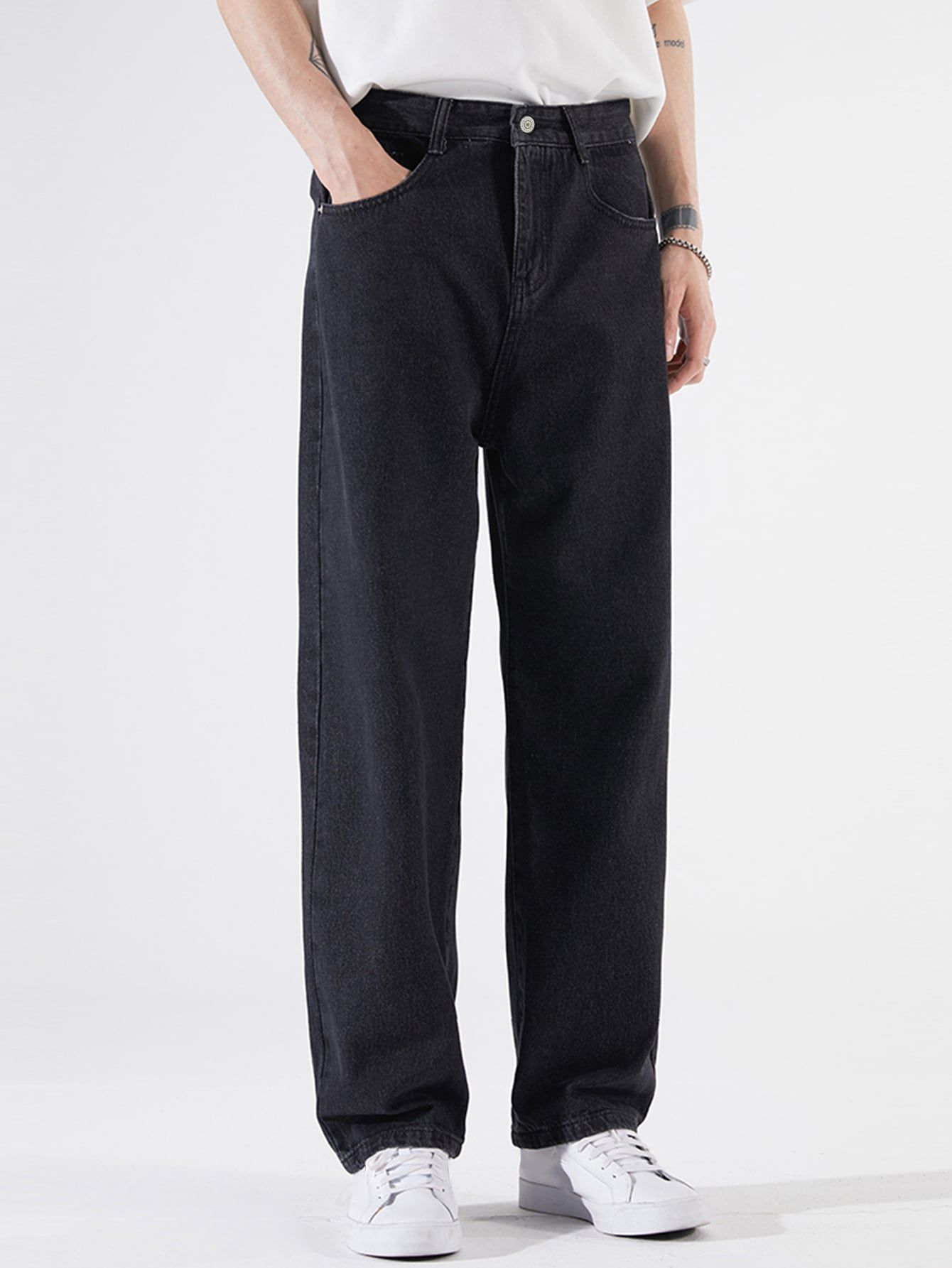 Men Solid Straight Leg Jeans Straight Leg Jeans Men Jeans Outfit Men Black Jeans Men