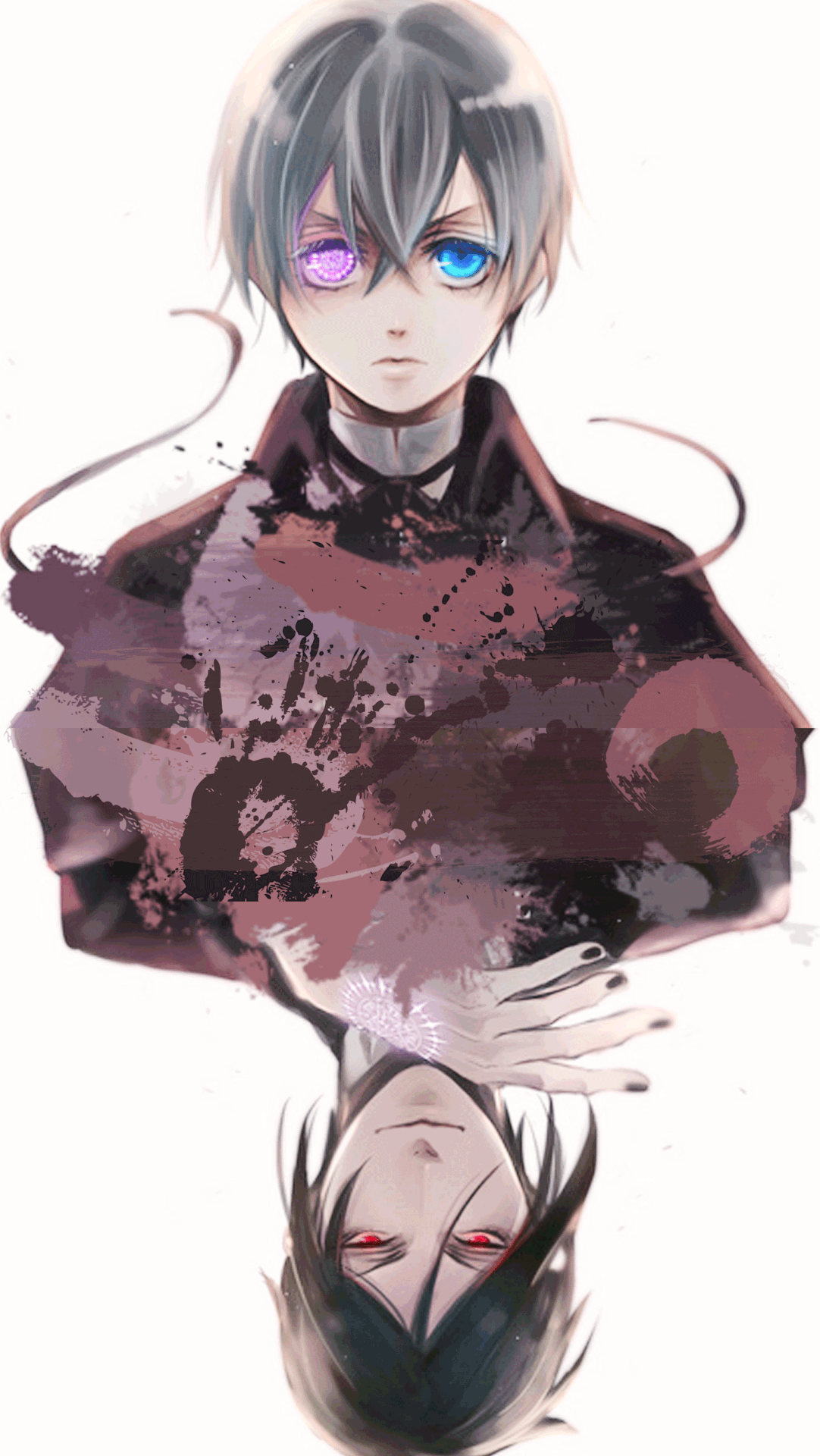 An Anime Character With Long Hair And Blue Eyes Holding Onto Another