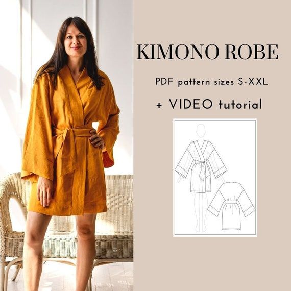 Kimono Style Dress Or Bath And Beach Robe Pdf Sewing Pattern Etsy Sweden Kimono Robe Sewing
