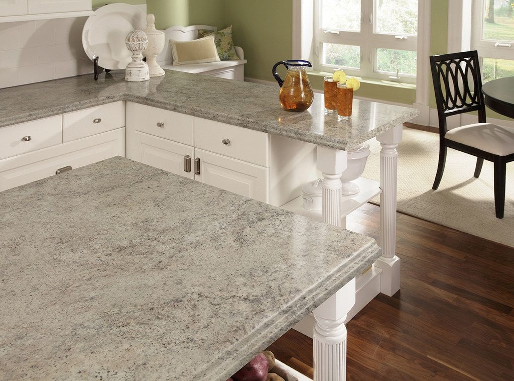 Classic White Kitchen With Wilsonart Madura Pearl 4922 Island Closeup