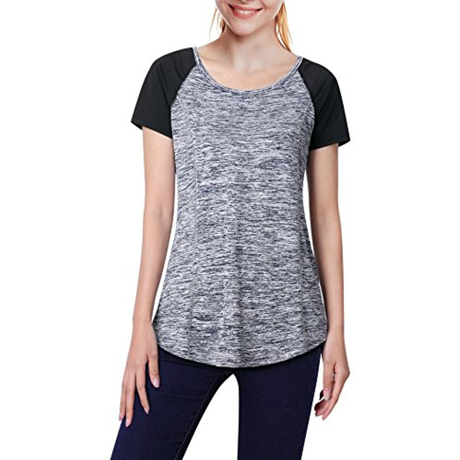 Womens Activewear Running Sport Shirts Short Sleeve Round Neck