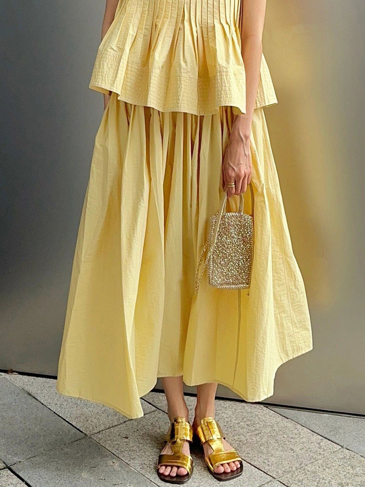 Plain Springfall Urban Polyester High Waist Micro Elasticity Loose A Line Regular Skirts For