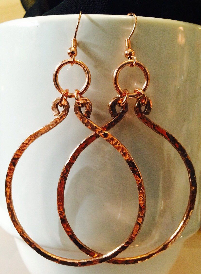 Hand Forged Copper Teardrop Hoop Earrings Earrings Hoop Earrings