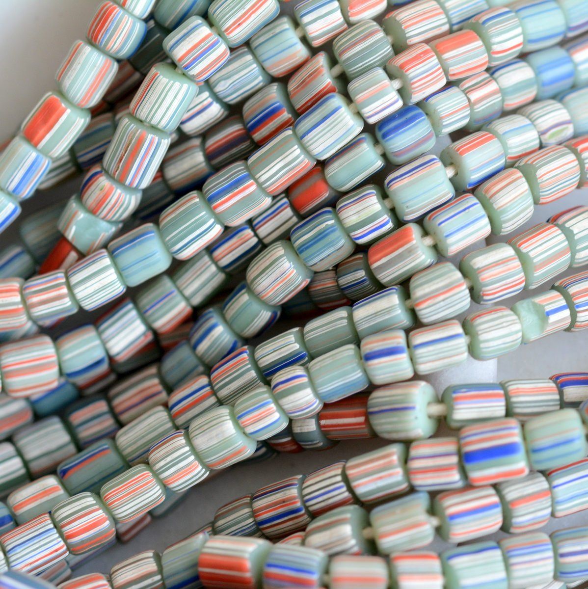 Glass Beads Soft Blue Striped Glass Tube Beads Red White And Blue Seed Beads Indonesian Lamp