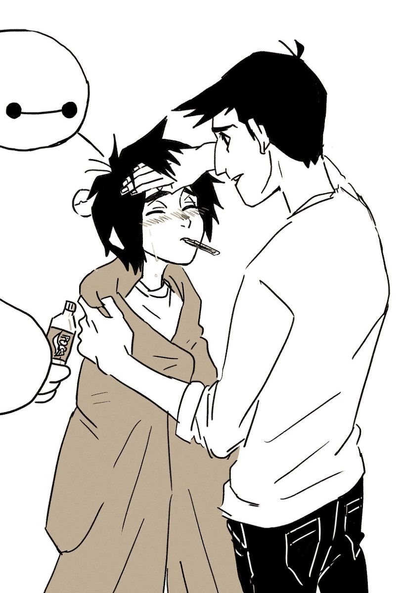 Hiro Hamada Sick With A Bad Cold Fever With Tadashi And Baymax Checking On Him Big Hero 6 Comic