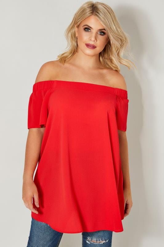 Plus Size Bardot And Cold Shoulder Tops Red Chiffon Bardot Top Clothes For Women Tops Fashion Tops