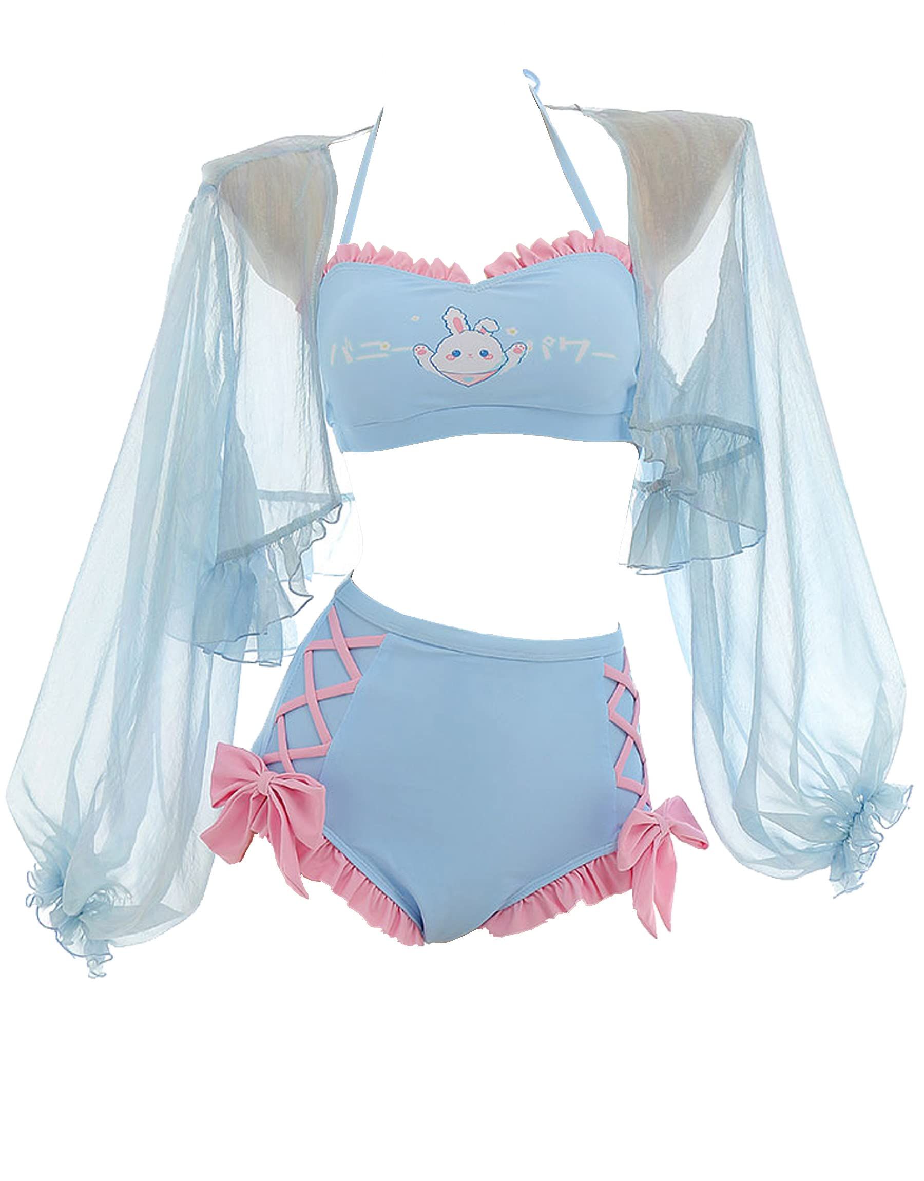 Haikyuu Women Anime Bunny Bikini Set With Cover Up Kawaii Two Piece