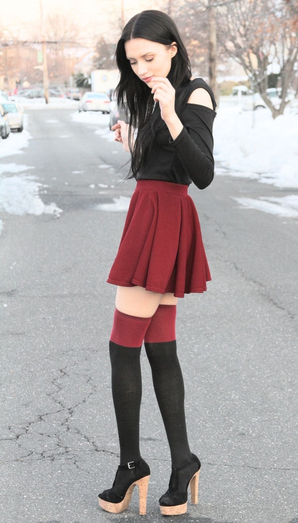 Female Poses Night Looks Date Night Skater Skirt Stockings Skirts Outfits Beauty Women