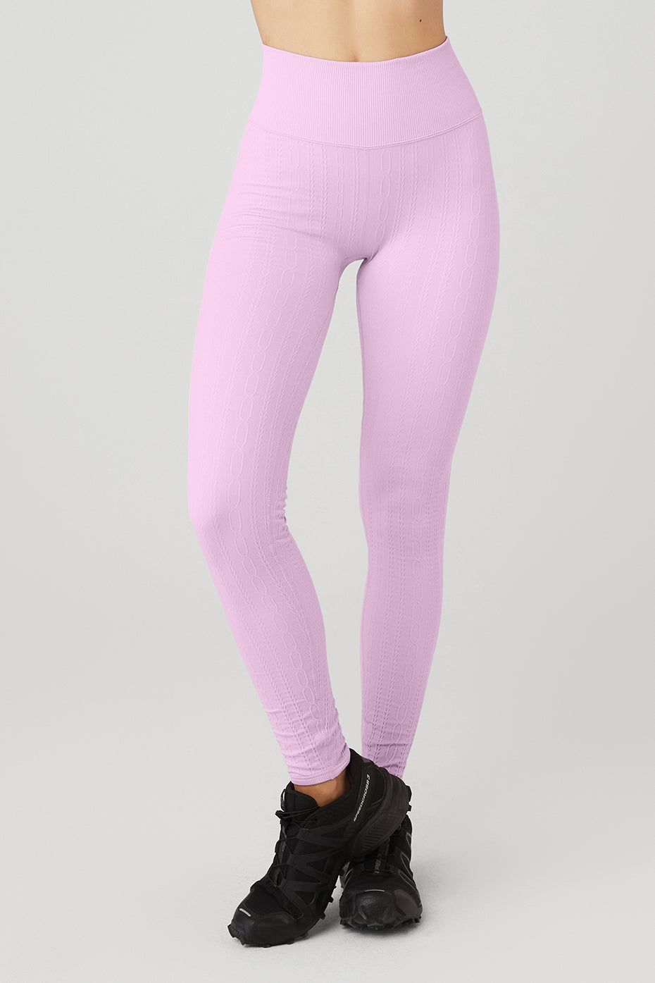 Semi Sheer Seamless Cable Knit High Waist Legging Sugarplum Pink High Waisted Leggings