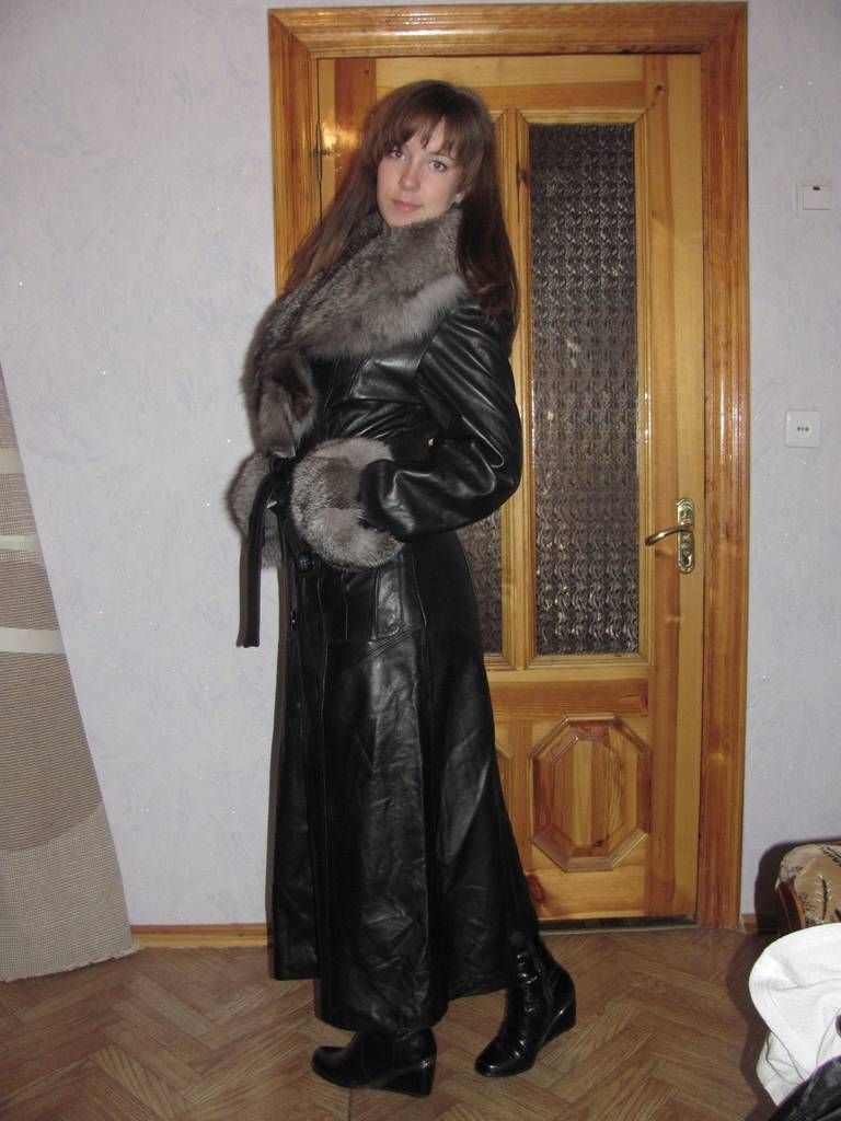 Long Fur Trimmed Leather Coat Long Leather Coat Sexy Leather Outfits