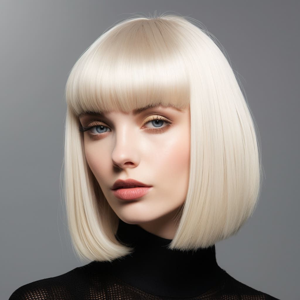 Platinum Short Straight Bob Wig With Bangs Blonde Bob With Bangs
