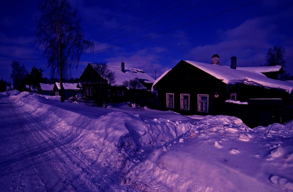 зимняя деревня ночью Landmarks Natural Landmarks Scenery