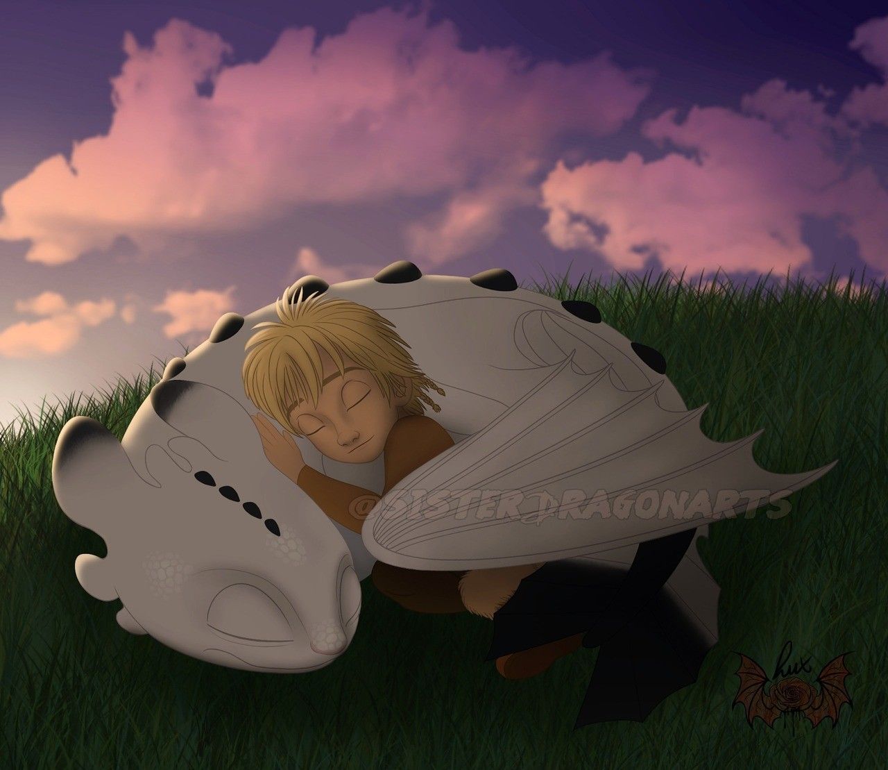 Hiccup And Astrids Son Sleeping With Night Light Dragon Of Toothless And Light Fury How Train