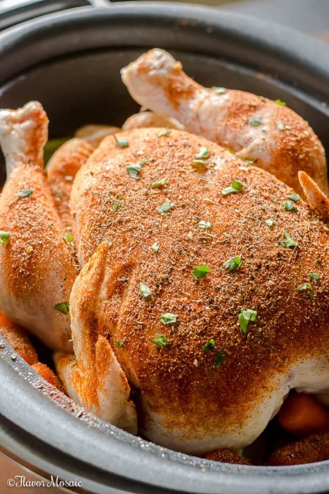 Crockpot Roast Chicken Makes A Wonderful Tender Juicy Rotisserie Seasoned Whole Roast Chicken