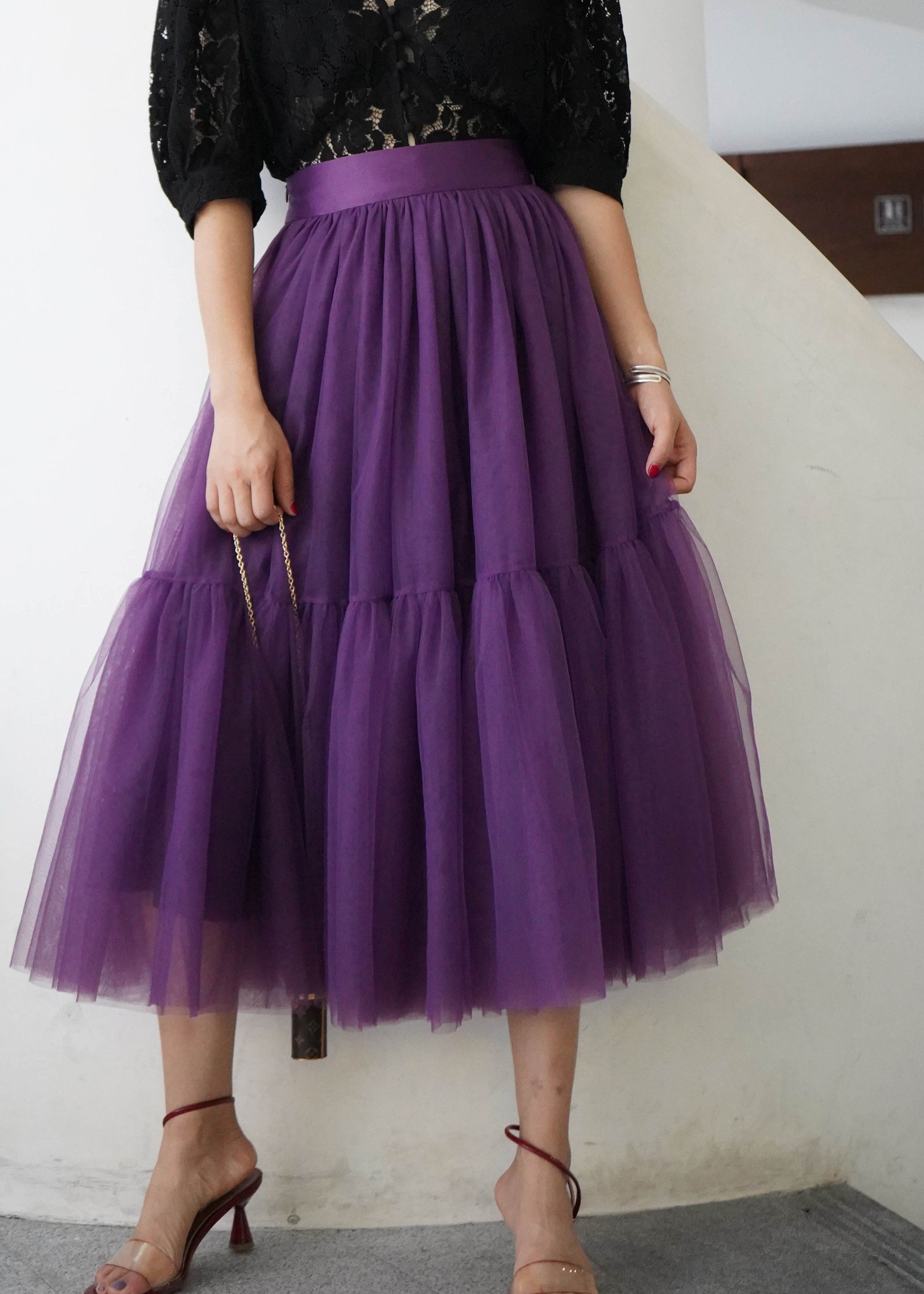 Plus Size Fashion Purple Patchwork Tulle Skirt Spring Tulle Skirt Plus Size Tulle Skirts