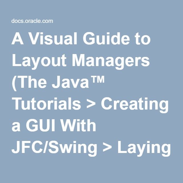 A Visual Guide To Layout Managers The Java™ Tutorials Creating A Gui With Jfc Swing Laying