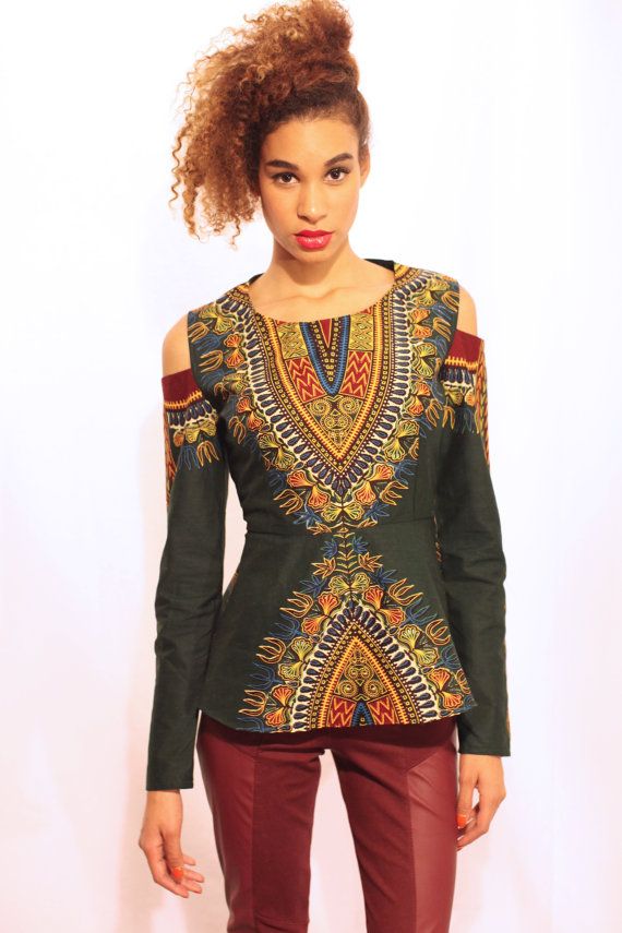 Reserved For Rebecca Zendayah Dashiki Peplum Shirt With Shoulder