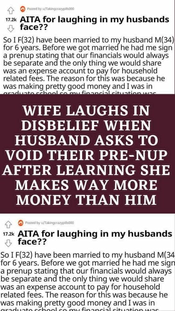 Wife Laughs In Disbelief When Husband Asks To Void Their Pre Nup After Learning She Makes Way